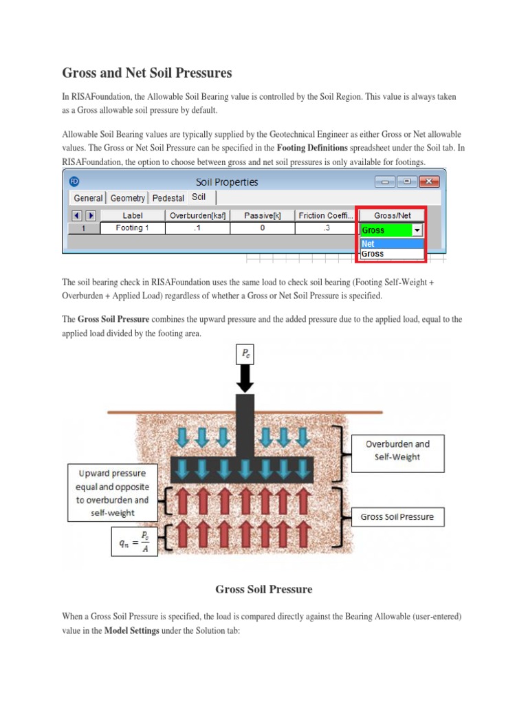 Gross and Net Soil Pressures | PDF | Soil | Weight