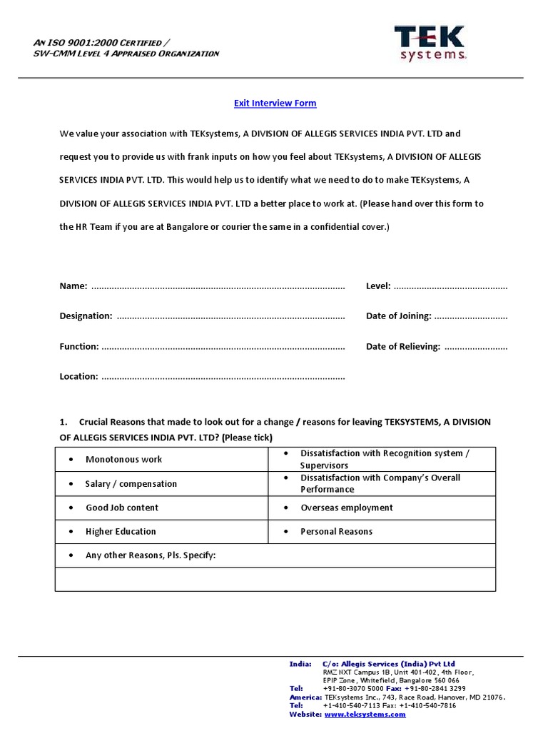 Exit Interview Form | PDF | Labor | Economies