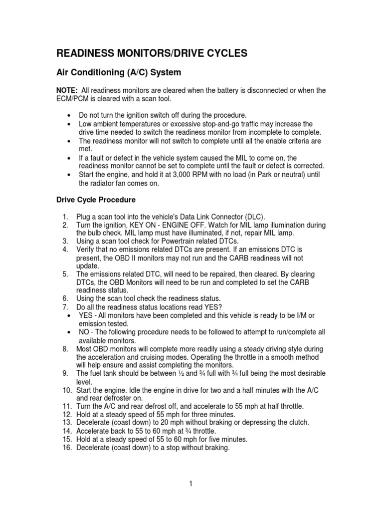 Readiness Monitors/Drive Cycles: Air Conditioning (A/C) System | PDF ...