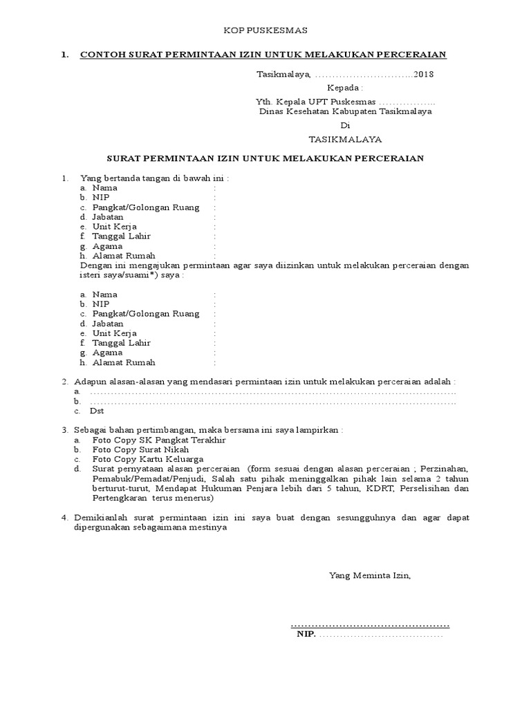 Contoh Form Perceraian Di Puskesmas | PDF