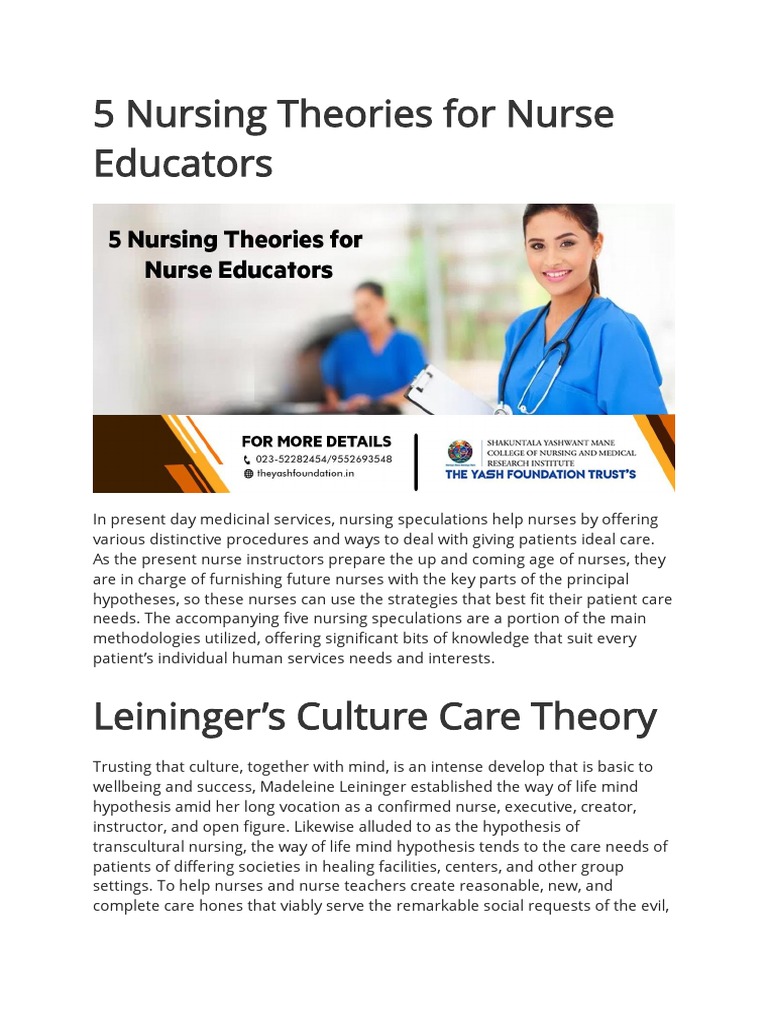 5 Nursing Theories For Nurse Educators | PDF | Nursing | Psychological ...