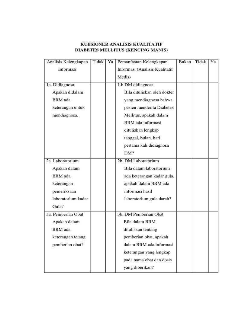 Kuesioner Analisis Kualitatif | PDF