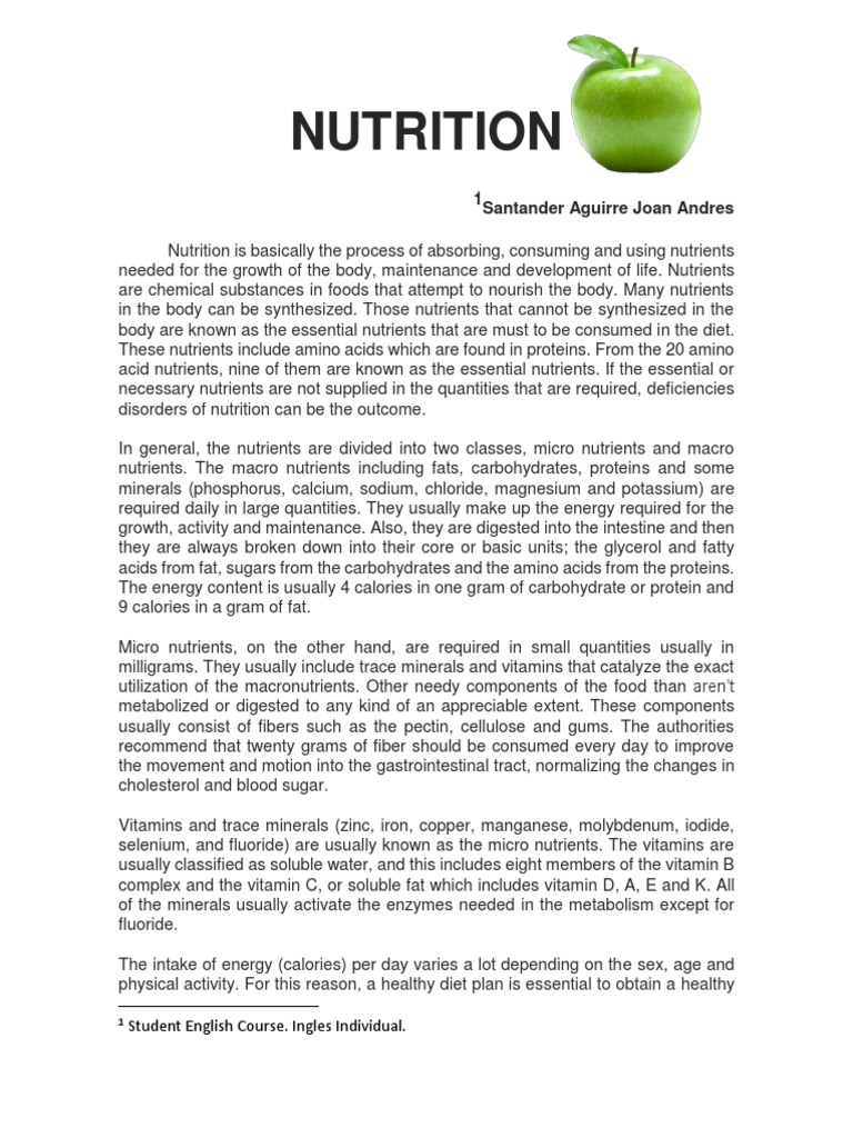 Nutrition Essay | PDF | Nutrients | Nutrition