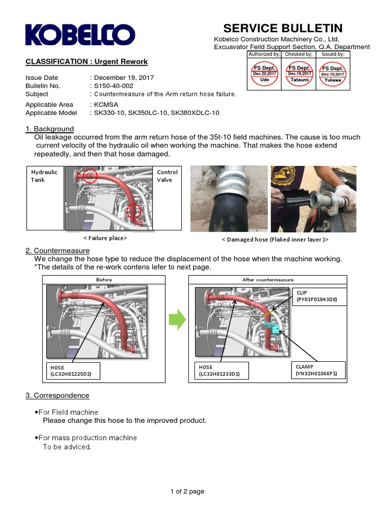 Service Bulletin: CLASSIFICATION: Urgent Rework | PDF | Manufactured ...