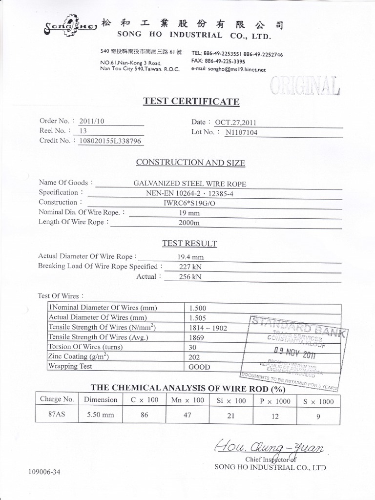 Mill Test Reports 19mm 26mm | PDF | Wire | Manufactured Goods
