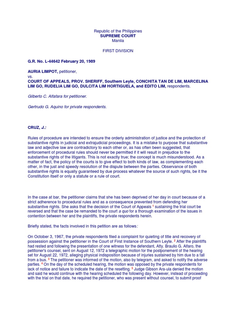 Limpot v. CA, L-44642 (February 20, 1989) | PDF | Certiorari | Appeal