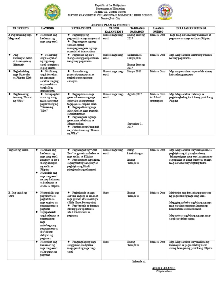 Aksyon Plan Sa Filipino | PDF