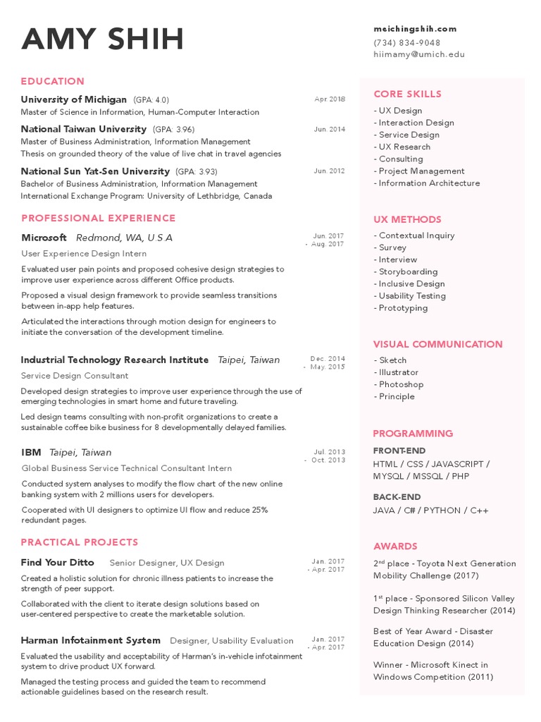 Amy Shih CV | PDF | Usability | Design