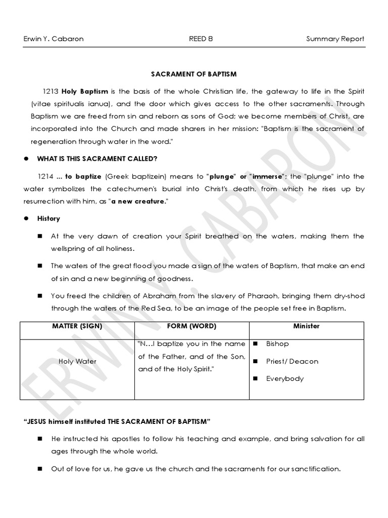 Sacrament of Baptism | PDF | Baptism | Sacraments