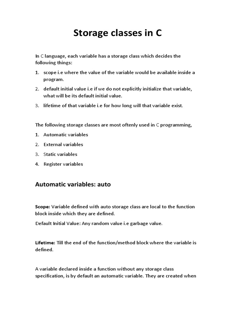 Storage Classes In C Pdf Variable Computer Science Scope Computer Science 7302