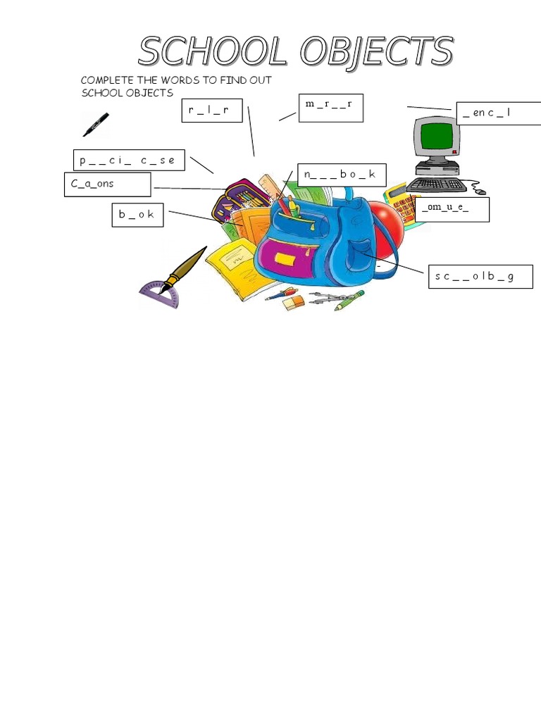 School Objects Worksheet | PDF