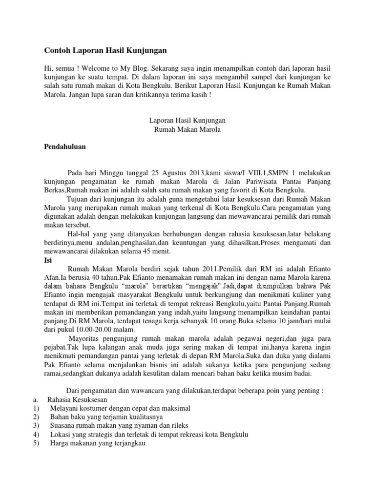 Contoh Laporan Hasil Kunjungan | PDF