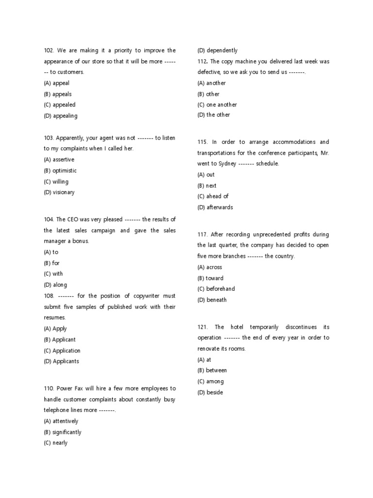 Toeic Grammar Practice | PDF | Computing | Business