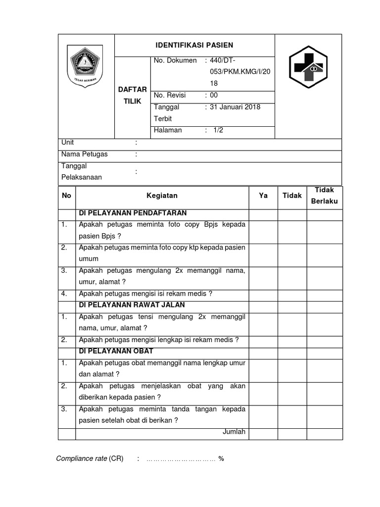 Daftar Tilik Identifikasi Pasien | PDF