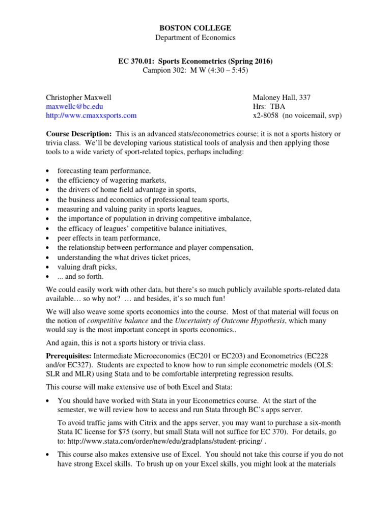Sports Econometrics for Econ Majors | PDF | Econometrics | Regression ...