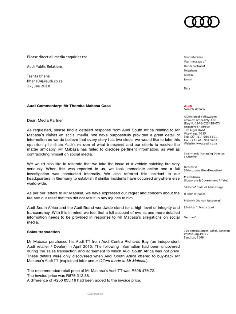 Audi Response | PDF | Audi | Insurance