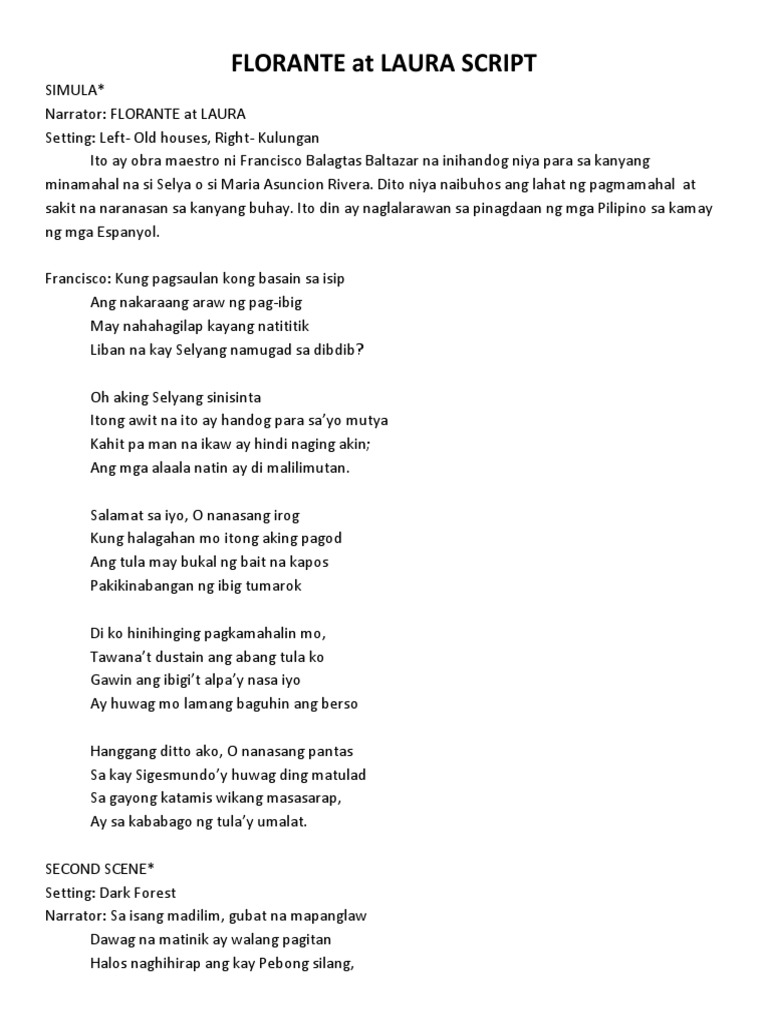 Florante at Laura Script | PDF