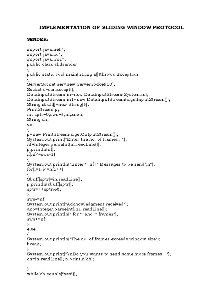 Sliding Window Protocol Implementation | PDF
