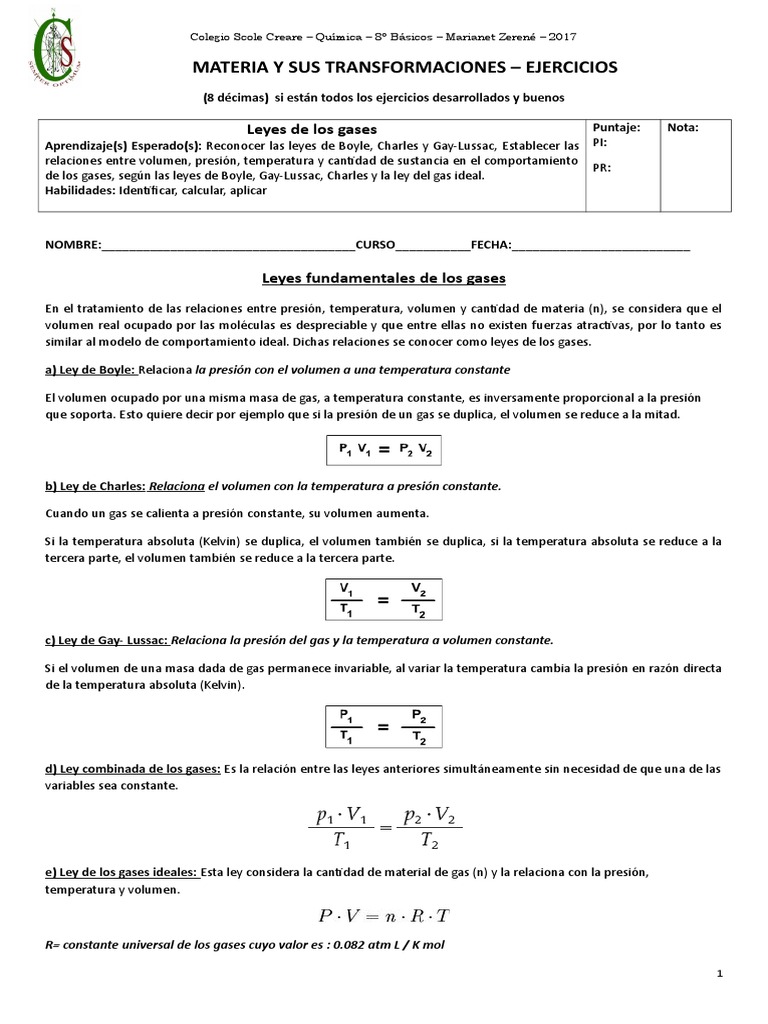 Ejercicios Leyes de Los Gases | PDF | Gases | Fases de la materia