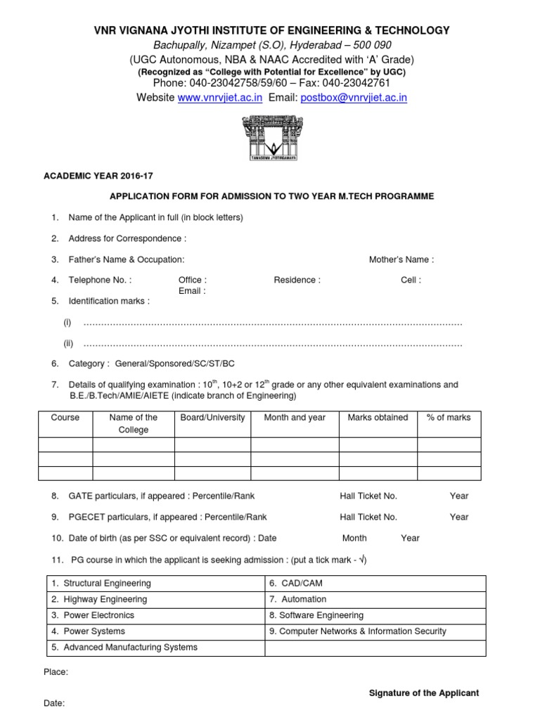M.tech Application | PDF | Engineering | Science And Technology