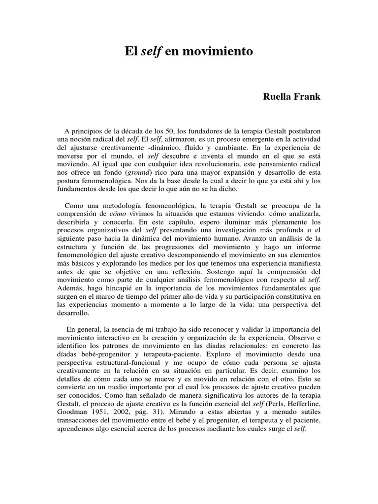 El self en movimiento según Ruella Frank | PDF | Terapia Gestalt ...