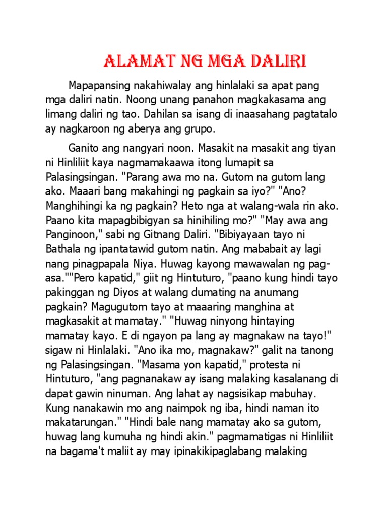 Alamat NG Mga Daliri