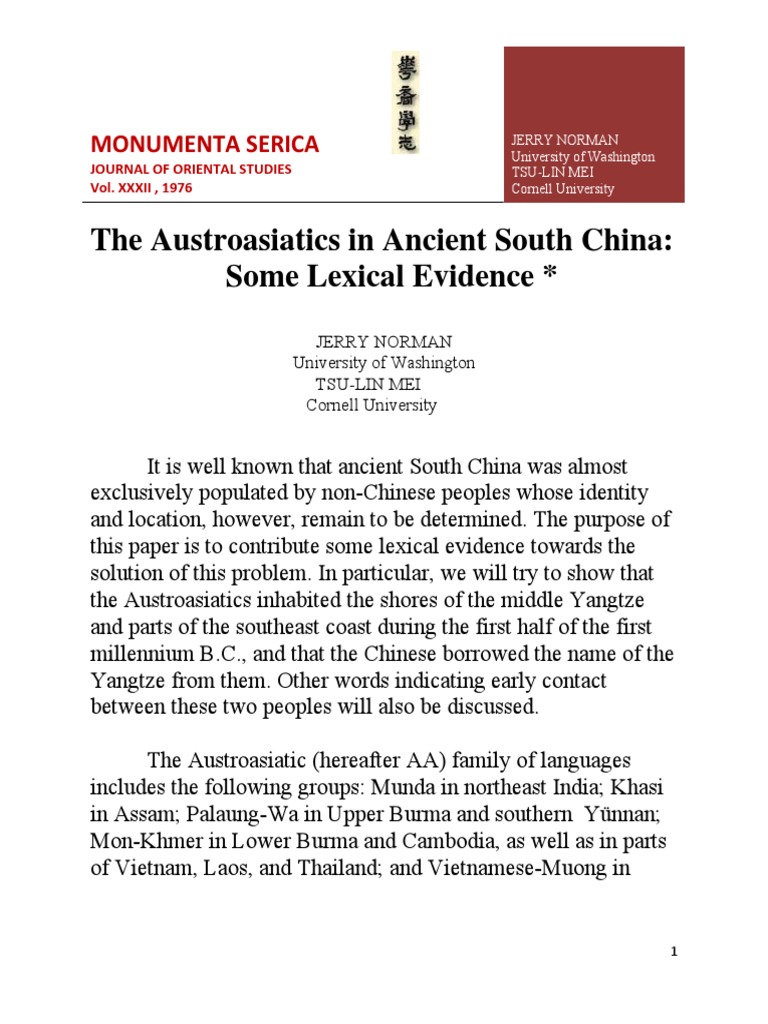 The Austroasiatics in Ancient South China | PDF | Languages | Language ...