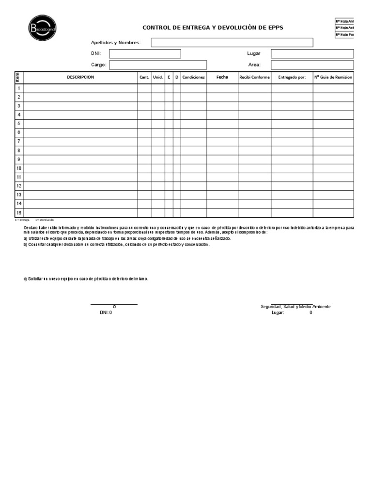 Entrega y Devolucion de EPPs | PDF