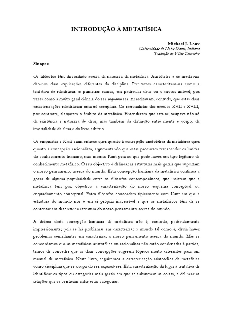 Michael J. Loux - Introdução À Metafísica | PDF | Metafísica | Immanuel ...