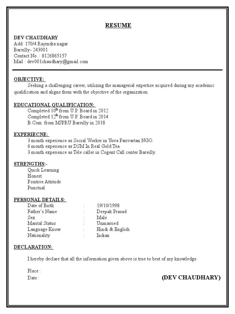 Dev Chaudhary Resume Overview | PDF | Career & Growth