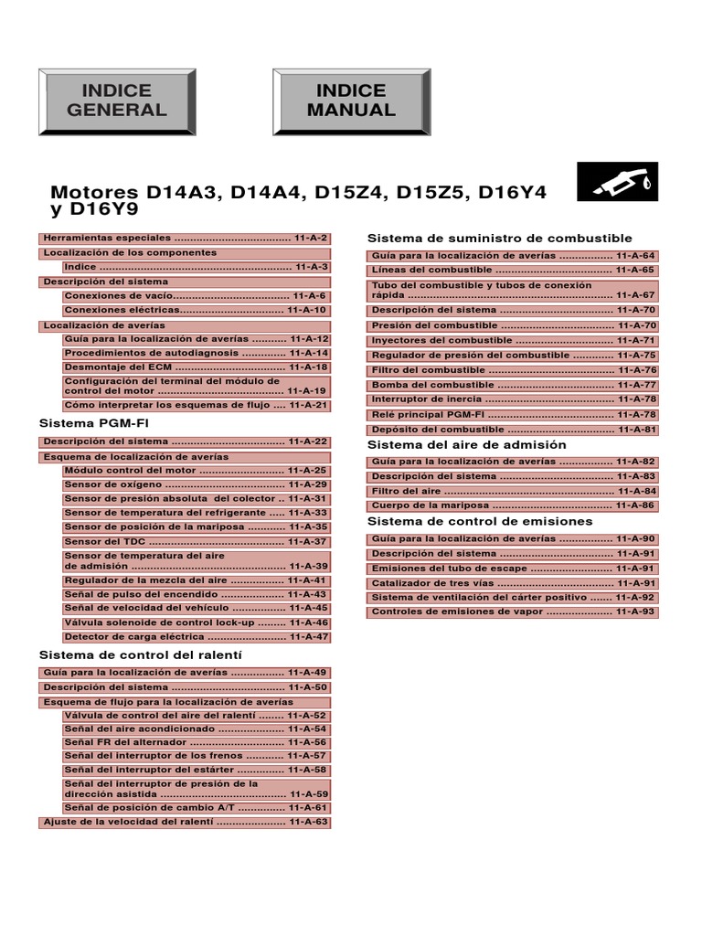 Honda Civic 95 Motor D14A4 Inyeccion | PDF | Máquinas | Ingeniería mecánica