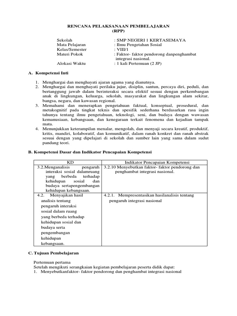 RPP Inquiry Integrasi Nasional Mayasari | PDF