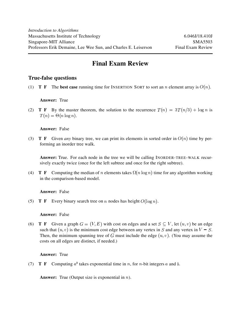 Final Exam Review: True-False Questions | Download Free PDF ...