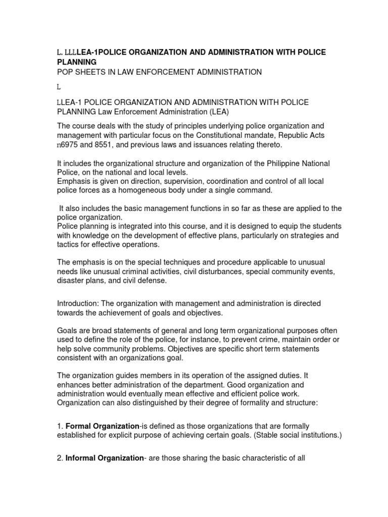 Police Organization and Administration With Police Planning | Police ...