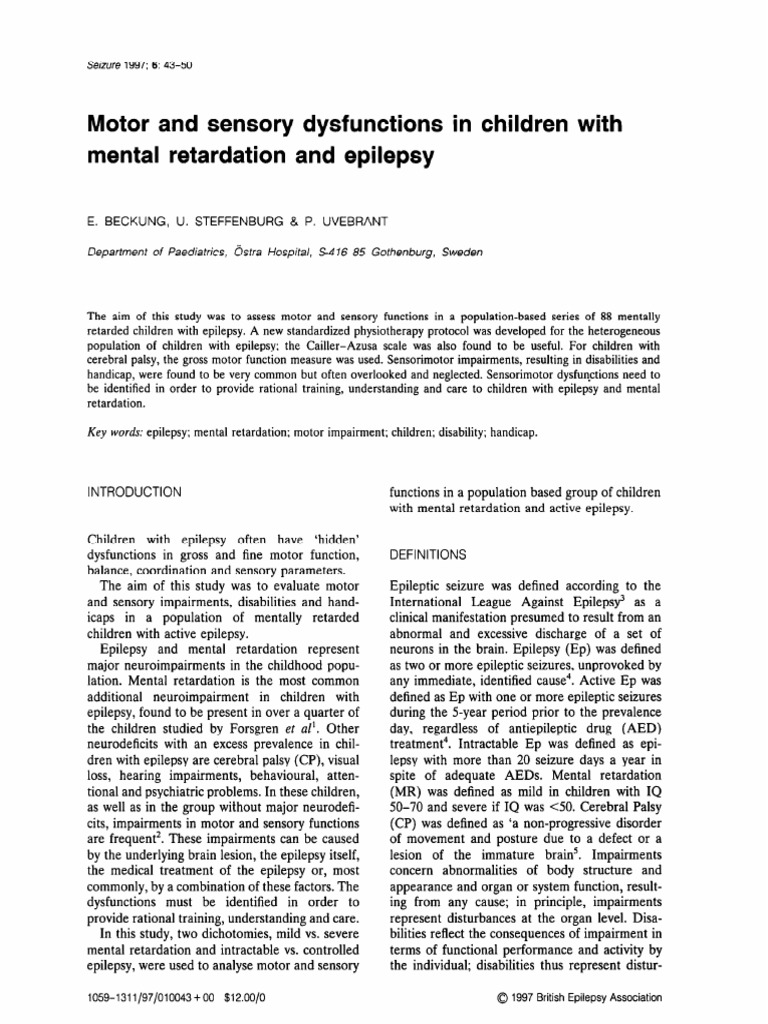 Motor and Sensory Dysfunctions in Children With Mental Retardation and ...