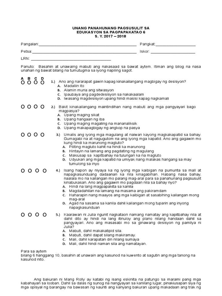 ESP - 6 - 1st - Periodical - TQ - Docx Filename UTF-8''ESP 6 1st Periodical TQ-1 | PDF