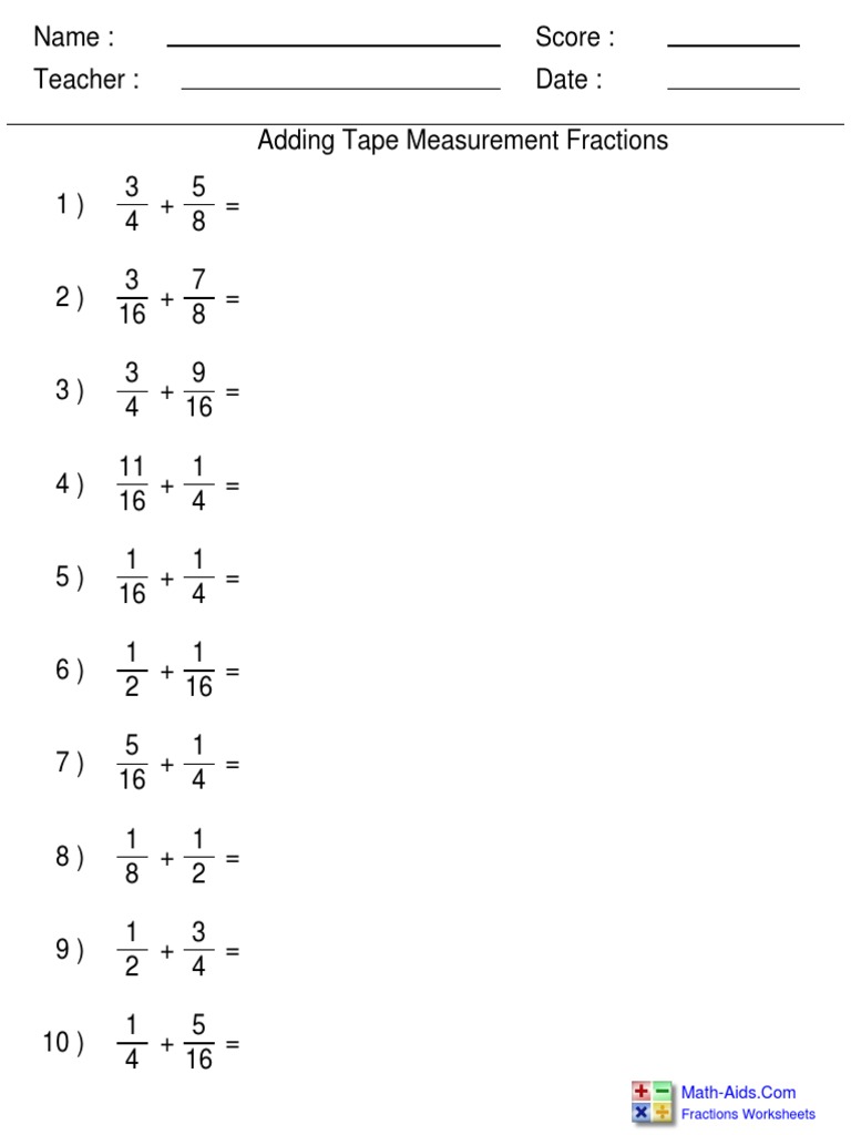 Fractions Adding Tape Measure | PDF | Teaching Mathematics