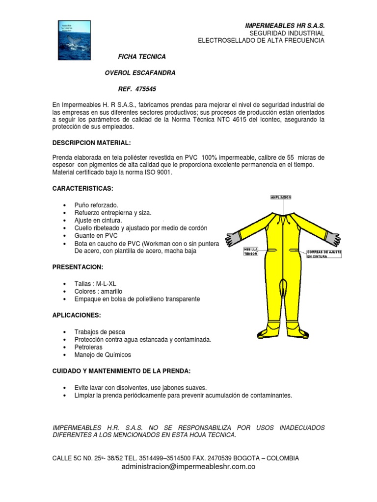 Ficha Tecnica Escafandra | PDF | Materiales | Sustancias químicas