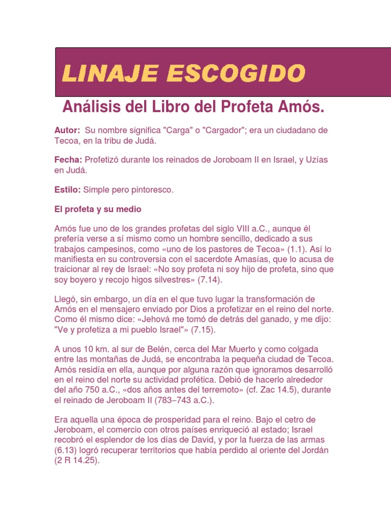 Análisis Del Libro Del Profeta Amós | PDF | Contenido bíblico | Biblia