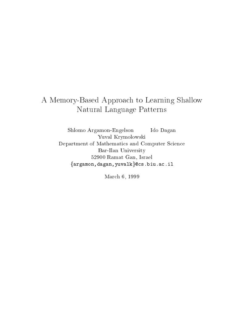 A Memory-Based Approach To Learning Shallow Natural Language Patterns | Download Free PDF ...
