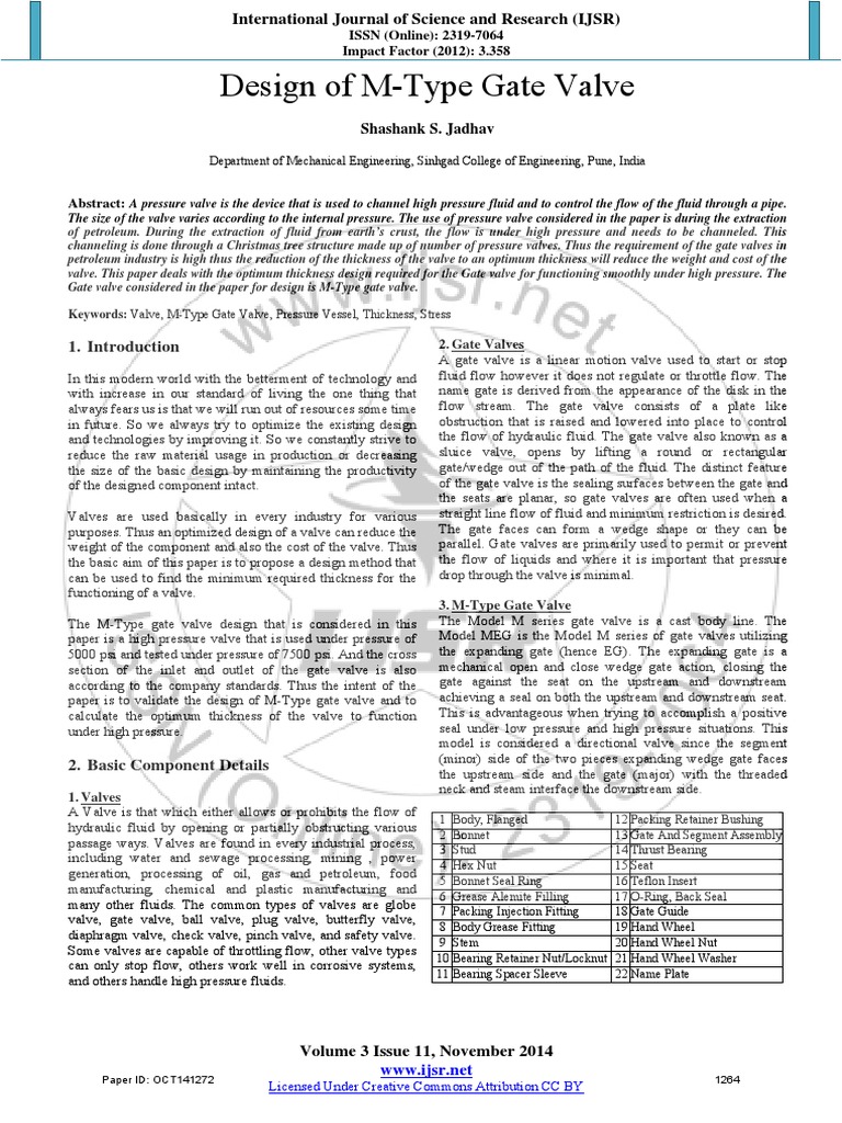 Design Optimization of M-Type Gate Valve | PDF | Valve | Pressure
