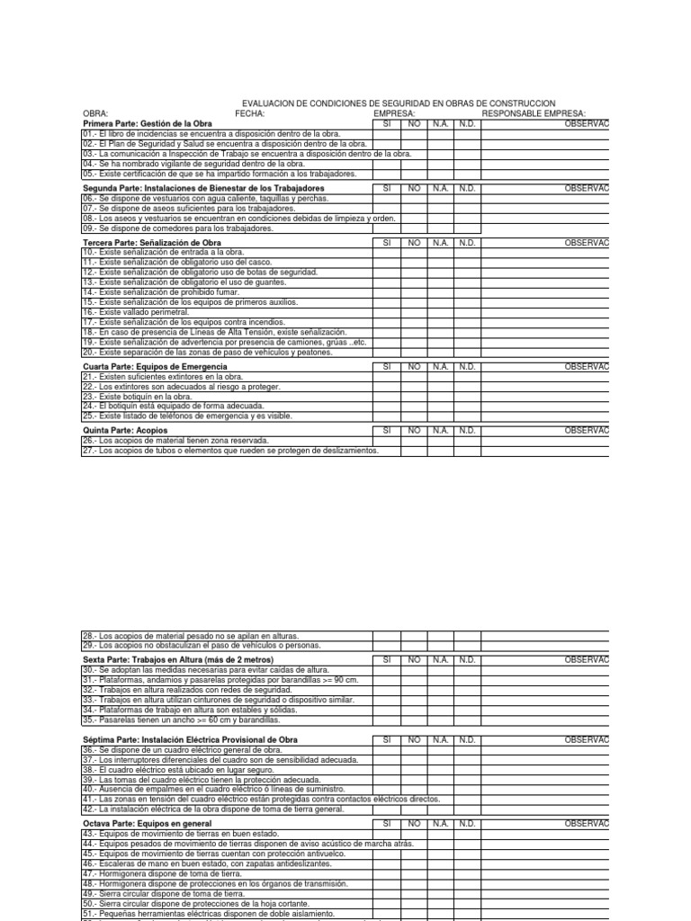 Check-List-Obras-de-Construccion.pdf | Andamio | Ingeniería