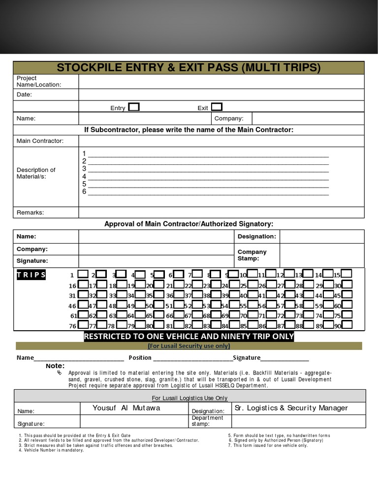 L - Material Entry Exit Pass Multi Trips | PDF | Signature | Government