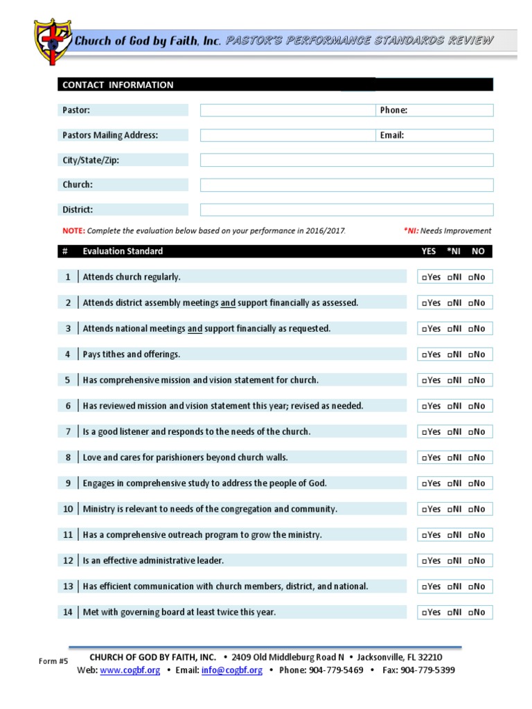 Form 5 - Pastors Performance Standards Review PDF | PDF | Business