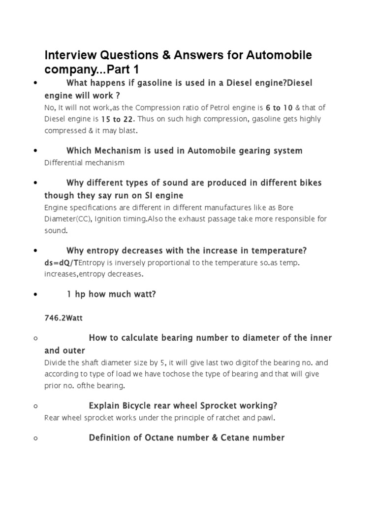 Interview Questions & Answers For Automobile Company... Part 1 | PDF ...