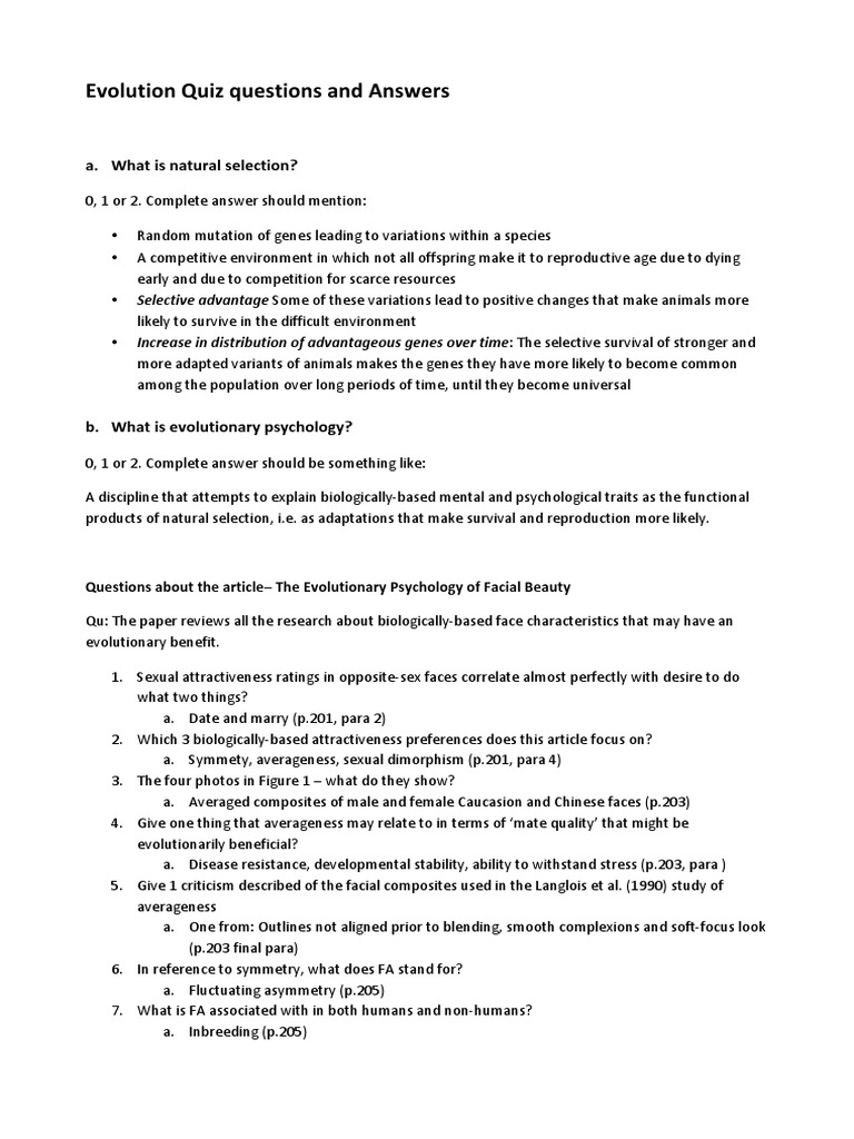 Evolution Quiz Questions and Answers: A. What Is Natural Selection ...