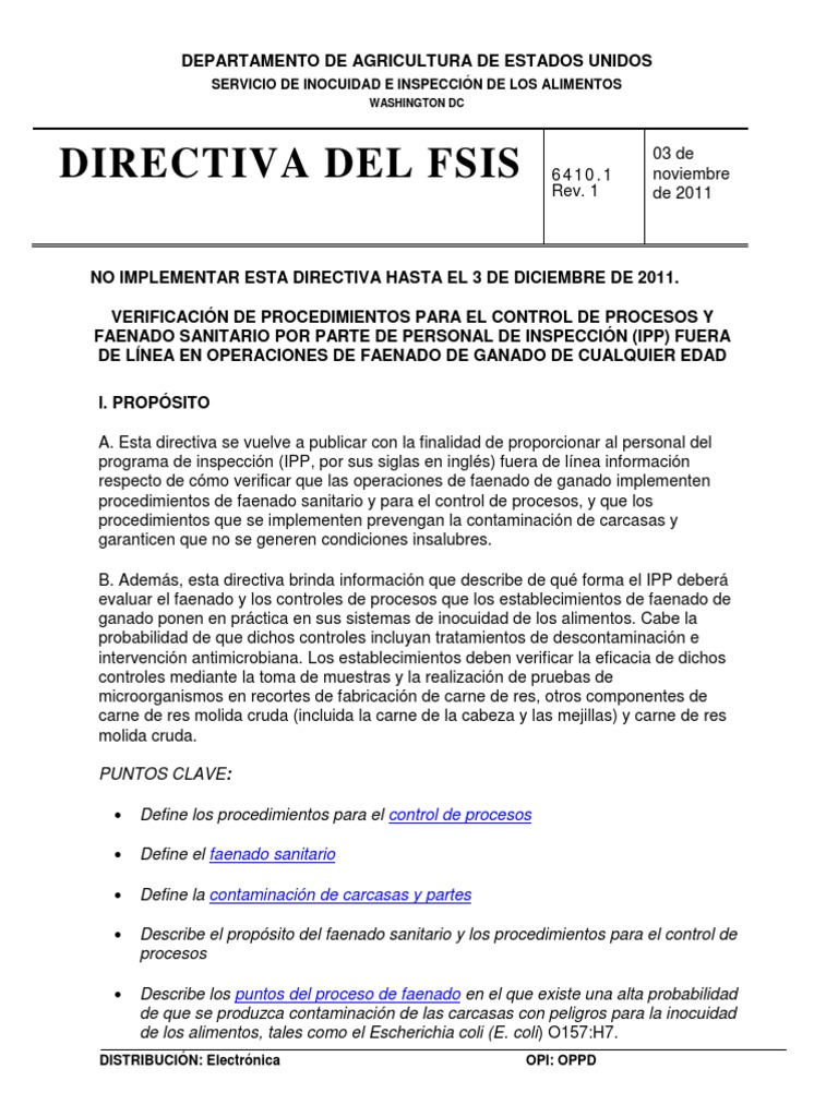 6410.1-Faenamiento Sanitario FSIS | PDF | Seguridad alimenticia | Análisis de Riesgo y Puntos ...