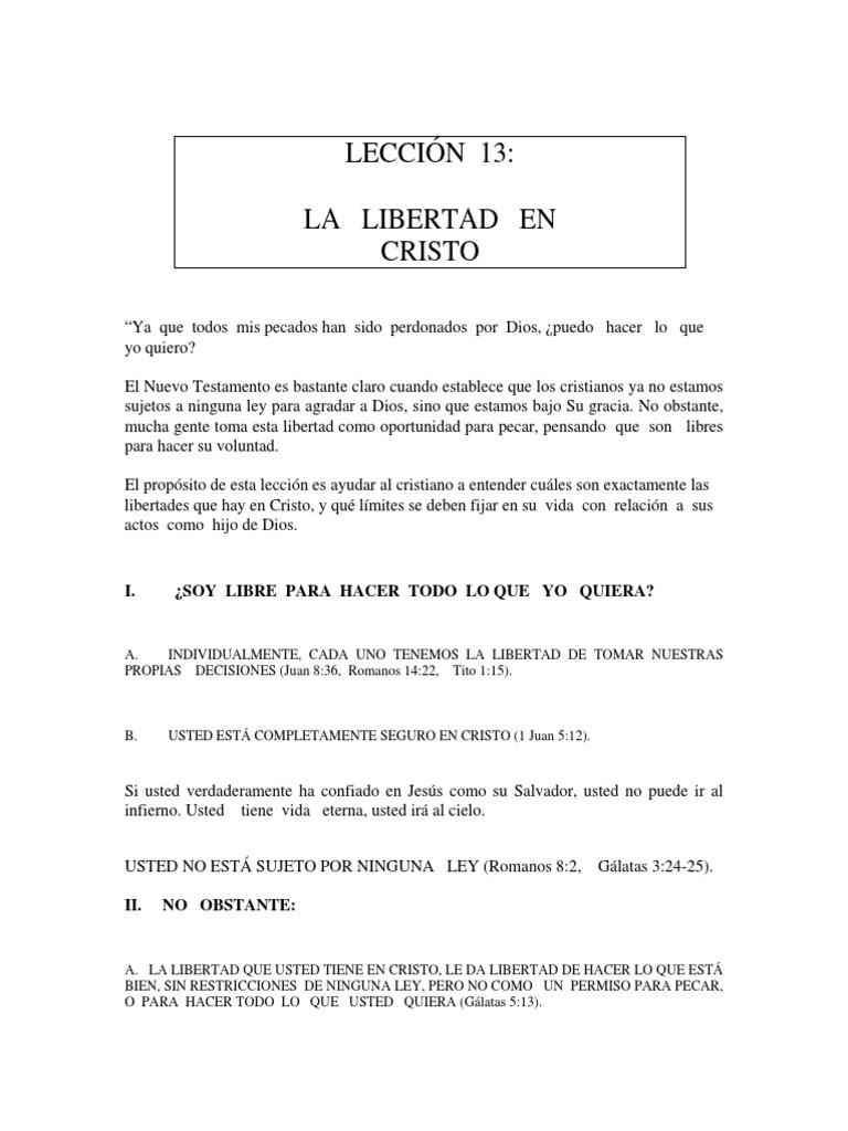 16 Lecciones El Discipulado Biblico Leccion13 La Libertad en Cristo PDF | PDF | Libertad | Jesús