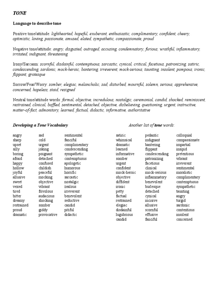 Tone Vocabulary and Descriptions | PDF | Subjective Experience | Emotions