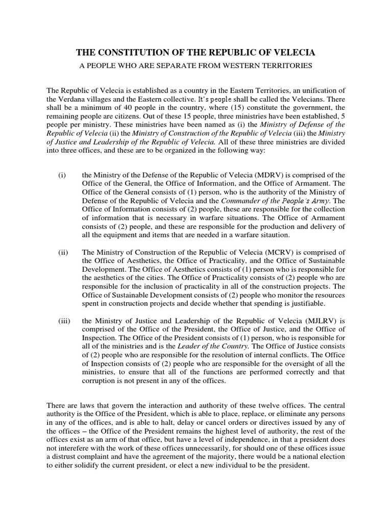 The Constitution of The Republic of Velecia | PDF | Judgment (Law ...